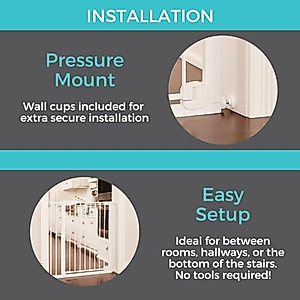 Toddleroo by North States Tall Bright Choice Auto-Close Baby Gate with Door. Pressure Mounted Baby Gate for Doorways, Child Gate Fits Openings 29.75” to 40.5” Wide. (36" Tall, White)