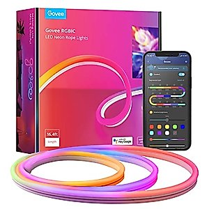 Govee Neon Rope Lights RGBIC, 16.4ft LED Strip Lights Music Sync, Customizable DIY Design, Works with Alexa Google Assistant, Personalized Neon Lights for Gaming Room Wall Decor (Not Support 5G WiFi)