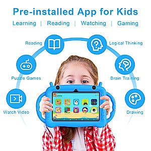 MOOKIA Kids Tablet Android 12 Tablet for Kids 7 inch Learning Tablet Quad-Core 32GB GMS Certified WiFi Bluetooth 4.2 Dual Camera Parental Control with Drop-Proof Case (Blue)