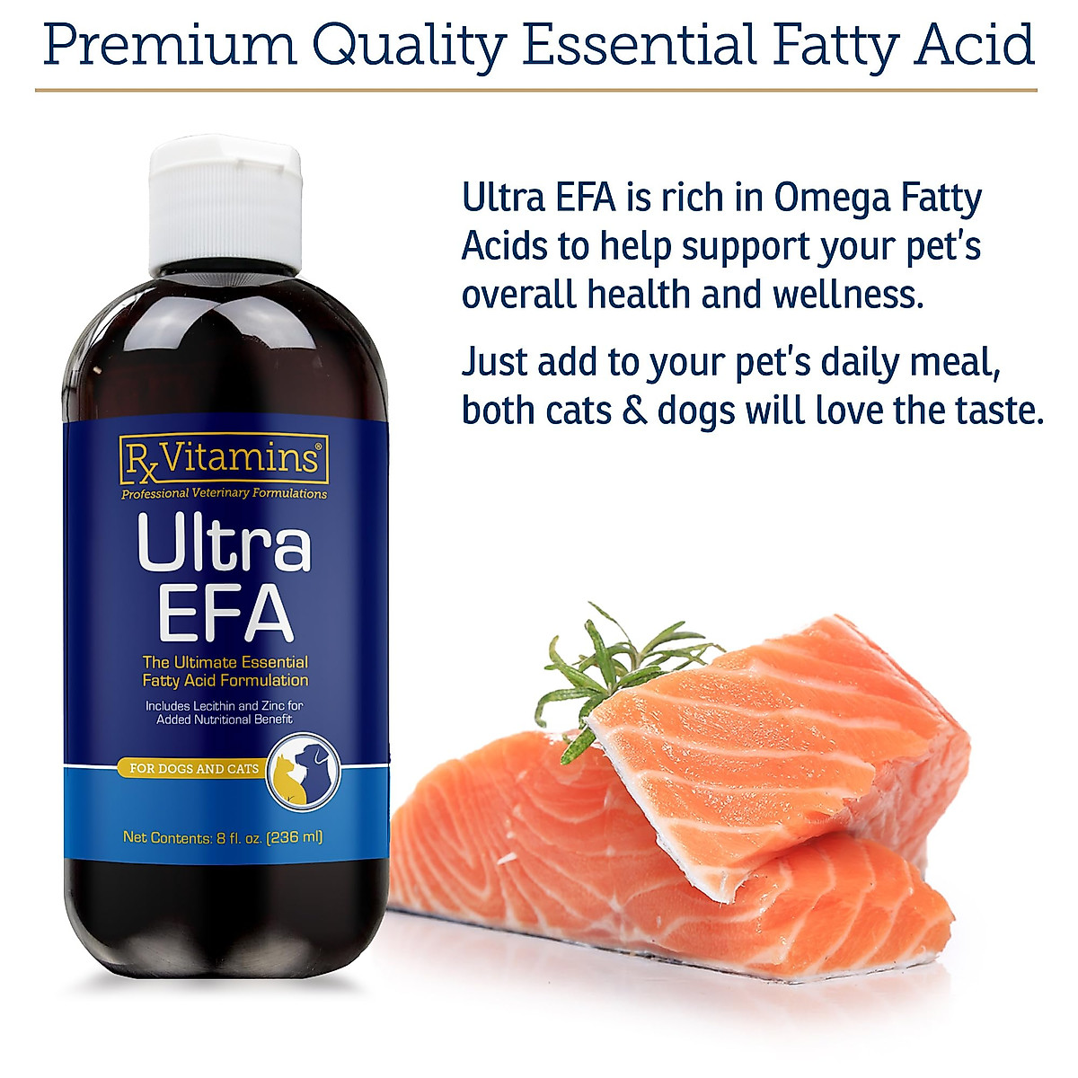 Rx Vitamins Ultra EFA Omega 3 Fish Oil for Dogs & Cats - Promotes Heart, Brain, and Joint Health with Vitamin E, Biotin, and Zinc - Liquid Fish Oil for Itch Relief, Dog Shedding, Coat Health - 8 oz