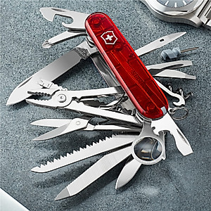 Victorinox Swiss Champ Swiss Army Knife, 33 Functions, Swiss Made Pocket Knife with Large Blade, Screwdriver, Chisel and Combination Pliers - Ruby