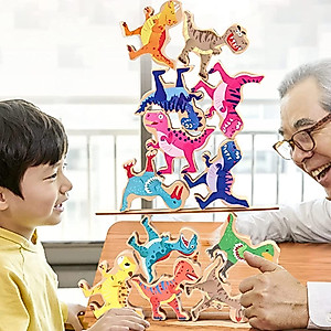 Dinosaur Stacking Toy Wooden Animal Puzzle Children's Dino Education Stacking Toy, Used in Children's Montessori Toys As Gifts for 3-7 Years Old Boys and Girls