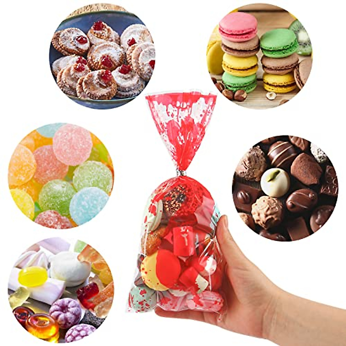 DIYASY Halloween Cellophane Candy Bags, 150 Pack Treat Goodie Bags for Kids Plastic Goody Snack Bag Bulk Party Favors with 180 Twist Ties