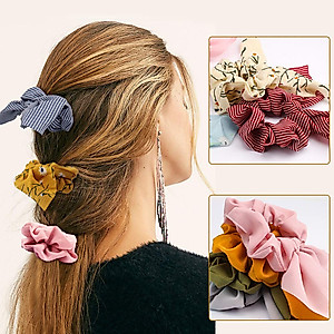 AOPRIE Chiffon Hair Bunny Ear Scrunchies with Bow - 20Pcs Elegant Hair Elastics, Ponytail Holders & Soft Hair Bands
