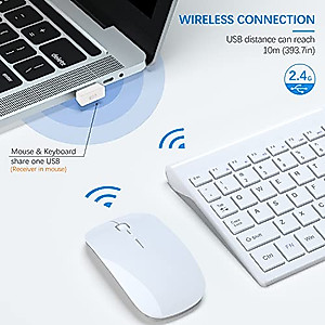 Wireless Keyboard and Mouse Ultra Slim Combo, TopMate 2.4G Silent Compact USB Mouse and Scissor Switch Keyboard Set with Cover, 2 AA and 2 AAA Batteries, for PC/Laptop/Windows/Mac - White