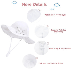 Durio Toddler Sun Hat Wide Brim UPF 50+ Sun Hats for Toddler Girls Summer Beach Toddler Hats for Girls D White 12-24 Months