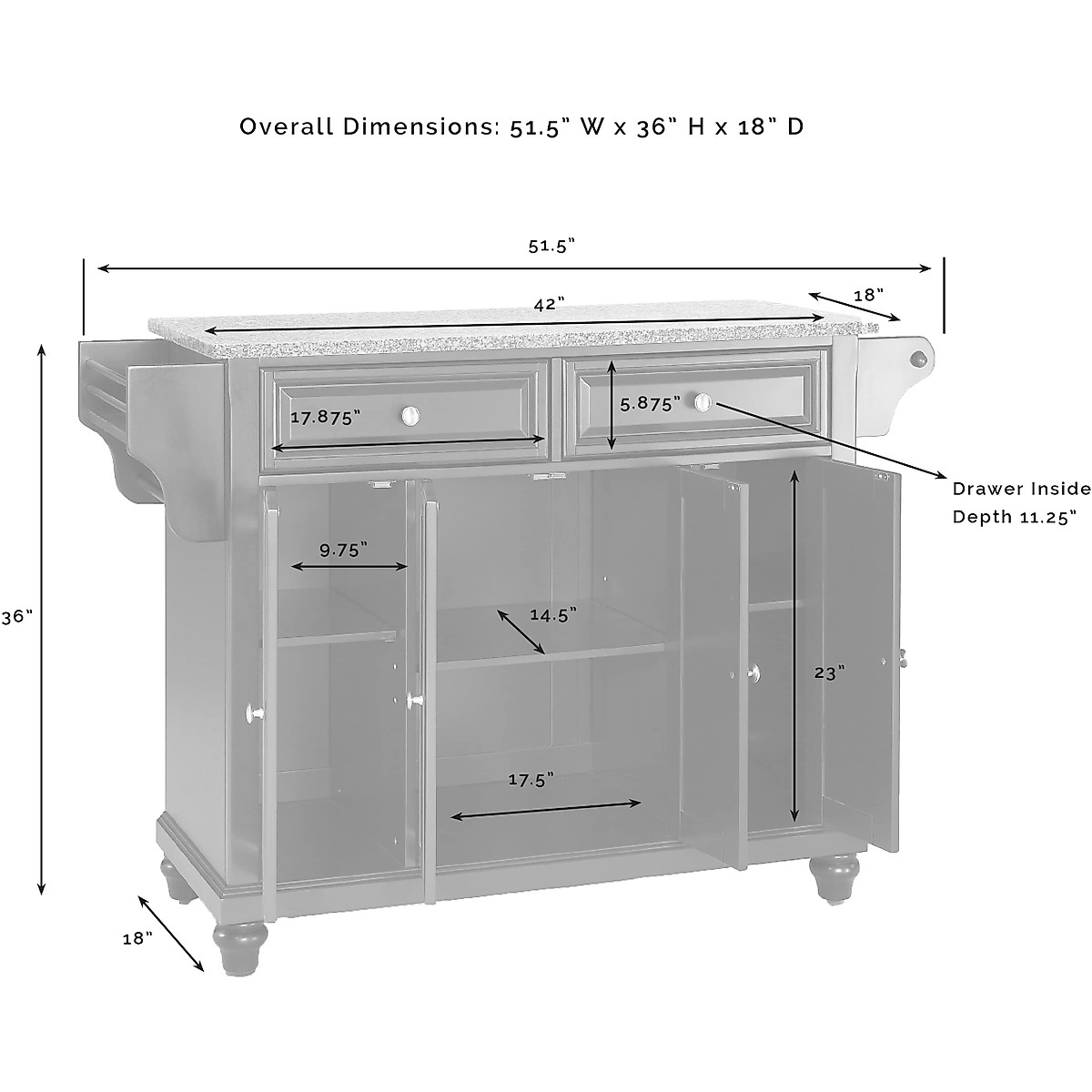 Crosley Furniture KF30003DWH Cambridge Kitchen Island with Solid Grey Granite Top, 52", White