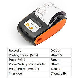 Sunydog Portable Receipt Printer,58mm Mini Thermal Printing Wireless BT USB Mobile Printer with 2 Inch Thermal Paper Roll Compatible with Android/iOS/Windows System for Small Business Restaurant