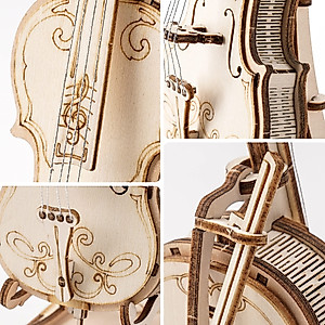 ROBOTIME Kids Wood Craft Building Kits 3D Wooden Puzzle Toy DIY Cello Model Kits to Build Brain Teaser Toys for Girls