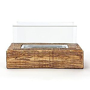 Home Zone Living Concrete Portable Tabletop Rectangle 13” Mini Fire Pit Bowl w/Wick, Indoor, Outdoor Use, Patio, Deck, Balcony Safe, Ethanol Alcohol, Smokeless, Long Burning, Fireplace, Soot Free