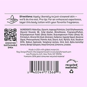 eos Shea Better Body Lotion- Fresh & Cozy, 24-Hour Moisture Skin Care, Lightweight & Non-Greasy, Made with Natural Shea, Vegan, 16 Fl Oz (Pack of 1)