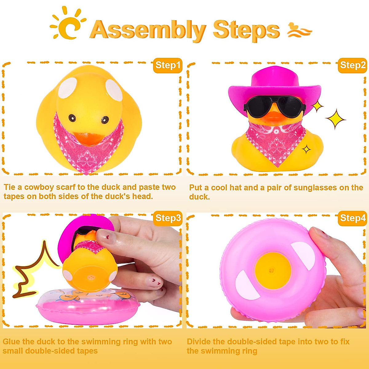 MuMyer Yellow Duck Car Ornaments Rubber Duck Car Dashboard Decorations with Mini Sunglasses Cowboy Hat Scarf Swim Ring(Pink)