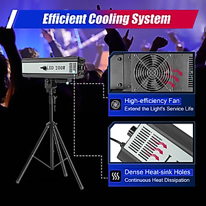 DJ Led Lighting Follow Spot 200W LED Follow Spotlight with Tripod Stand Stage Follow Spot Light Manual Control for Disco Party Clubs Stage Effect