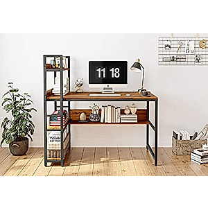 Cubiker Computer Desk 47 inch with Storage Shelves, Home Office Desk, Study Writing Work Table, Modern Simple Style, Deep Brown