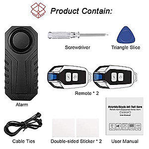 Onvian Upgraded Wireless Anti-Theft Motorcycle Bike Alarm Waterproof Bicycle Security Alarm Vibration Sensor with 2 Remotes, 113dB Loud