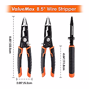 ValueMax 6-in-1 Wire Stripper, 8.5" Wire Stripper and Crimping Tool, CR-V Multifunctional Professional Wire Stripper Cutter for Electric Cable