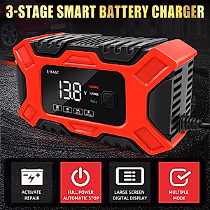 SinoTrack Car Battery Charger 6-Amp, 12V Smart Fully Automatic Battery Charger Maintainer Trickle Charger for Car Truck Motorcycle Lawn Mower Boat Marine Lead Acid Batteries 12 Volt