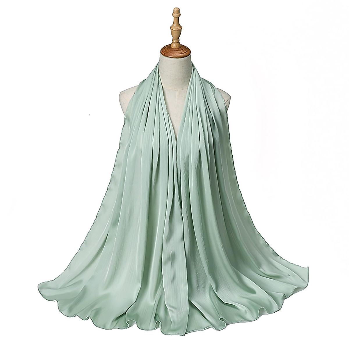 PeacePray Premium Silky Glossy Hijab for Women, Crepe Crinkle Muslim Head Scarf, Graceful Feminine Charm, Mint Green