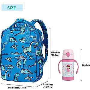 Cute Toddler Preschool Backpack Dinosaur Unicorn School Book Bag for Girls, Boys, Kids, Kindergarten Nursery Travel Bag(12inch, Blue Dinosaur)