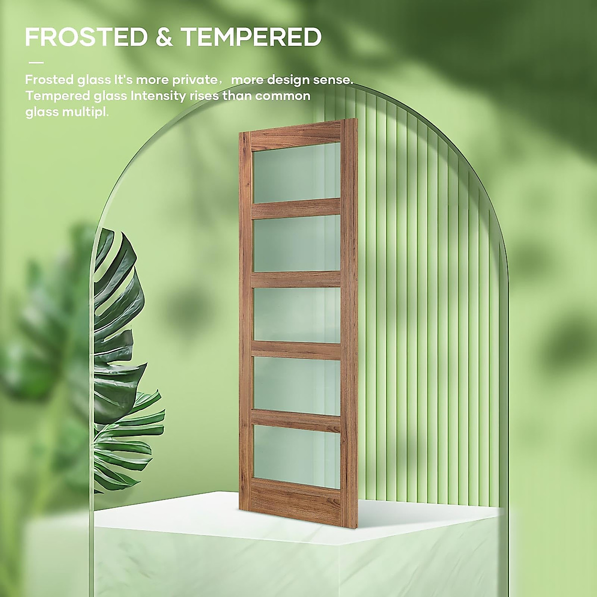 FREDBECK 30 x 84 inch Glass Barn Door with 5.5FT Barn Door Hardware Kit Included,5-Panel Frosted Glass,Water-Proof Surface,Pre-Drilled Holes,Need Assembly,Fit 27in-28in Opening