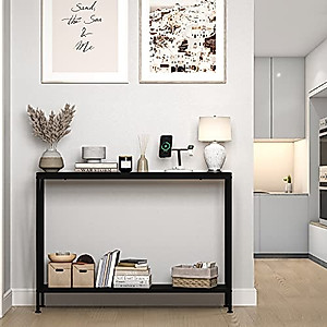 Amyove Black Console Table, 42.9" Black Entryway Table, Industrial 2-Tier Skinny Sofa Table with Shelf, Console Tables for Entryway, Living Room, Hallway, Foyer, Corridor, Office