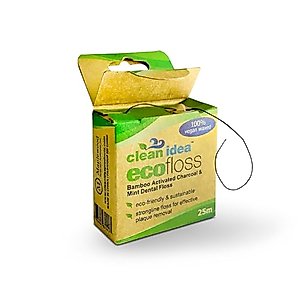 Clean Idea Ecofloss 6x25m Dental Floss - Charcoal Mint - Bamboo Floss, Unwaxed Dental Floss, Natural Floss, Floss Refill, Organic Floss, Wax Floss, Biodegradable Floss, Eco Floss