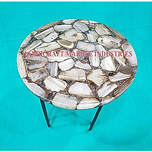 21" Inch Round Brown Grey Agate Coffee Table with Hair Pin Style Metal Base, Agate Table, Stone Coffee Table, Agate Table Top, Agate Round Coffee Table, Agate Side Table Home Decor