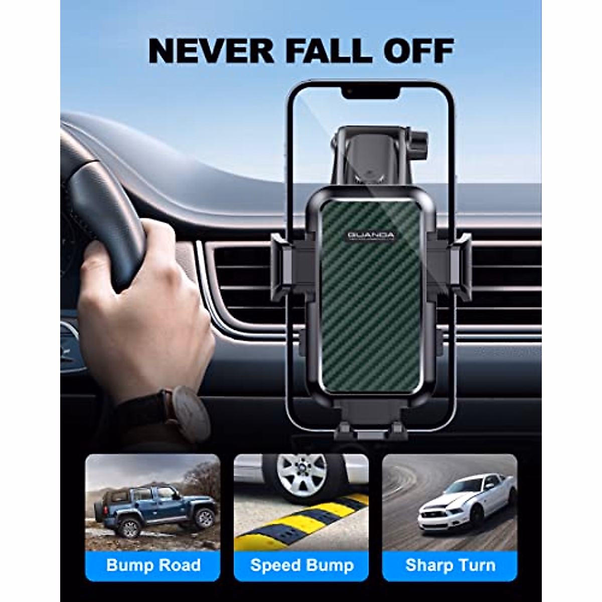 GUANDA TECHNOLOGIES CO., LTD. Cell Phone Stand, Desk Phone Holder, Upgraded Car Mount Phone Holder Dashboard Windshield