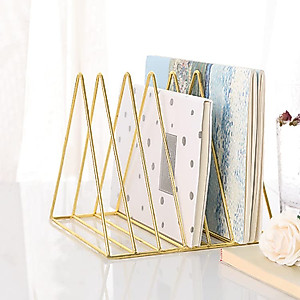 Urban Deco Triangle Desk Organizers Metal Wire Magazine Holder 7 Sections Decorative File Folder Organizer Vinyl Record Storage Office For Desk - Gold Magazine File Holder - Pack of 2