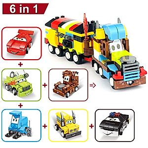 12 Pack 3" Large Filled Easter Eggs with Stem Toy Cars Kids Easter Basket Stuffers Plastic Surprise Egg Building Blocks 6 in 1 Transform Construction Vehicle Easter Toy Boys Girl Egg Hunt