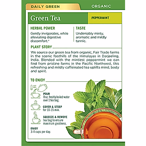 Traditional Medicinals Organic Green Tea Peppermint Herbal Tea, Alleviates Digestive Discomfort, (Pack of 3) - 48 Tea Bags Total