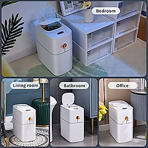 JOYBOS Bathroom Trash Can, 4 Gallon Waterproof Motion Sensor Small Bedroom Garbage Can with Lid, Slim Plastic Narrow Trash Bin for Kitchen,Office,RV. Grey