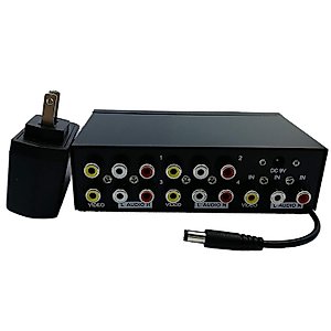 RCA Splitter with 4-Way Audio Video RCA Switch Box + RCA Cable, 4 Way Port Splitter RCA Audio Video AV Switch Box Game Selector (4 in 1 Out- B)