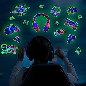 3D Glow in The Dark Game Wall Decal Gamer Boy Wall Stickers Video Game Controller Wall Decor for Boys Room Kids Bedroom Home Playroom Decoration