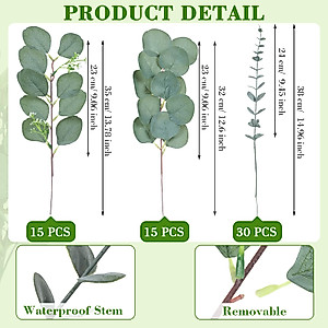 MTLEE 60 Pieces Artificial Eucalyptus Leaves Stems Greenery Fake Silver Dollar Eucalyptus Stems Faux Eucalyptus Plant Branches for Wedding Holiday Greens Bouquets Decoration