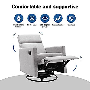 Merax Modern Upholstered Manual Recliner Chair w/Headsupport Adjustable Nursery Glider Rocker for Living Room, Bedroom, Set of 1, Gray-Swivel