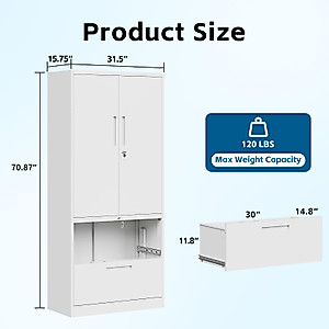 PEUKC 2-Drawer Metal File Cabinet, Lateral Vertical Filing Cabinets for Home Office, Locking File Cabinet with Storage Shelves, Legal/Letter/A4 Size Office File Cabinet, (White, Assemble Required)