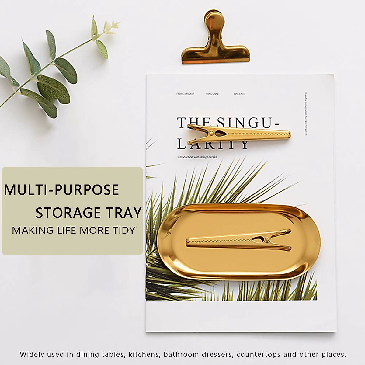 2 Pack 7.1in Stainless Steel Storage Tray, Premium Metal Organizer Plate to Hold Fruit, Tea, Cosmetics, Jewelry, Oval Stainless Steel Towel Tray for Vanity, Bathroom, Closets (Black)