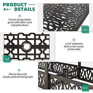 VIVIJASON 9-Piece Outdoor Dining Set, Cast Aluminum Patio Furniture Table & Chairs Set, Include 94.5" Rectangular Table, 2 Swivel Rocker Chairs, 6 Stationary Chairs, Umbrella Hole, Navy Blue Cushion