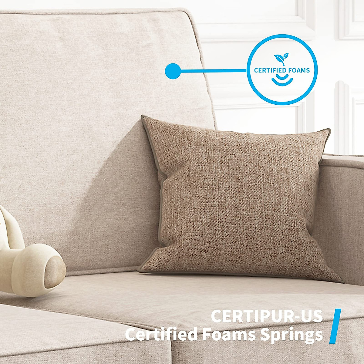 Mjkone Loveseat Sofa with 2 Storage Side Pocket, 54.7'' Modern Fabric Love Seats, Easy Assembly/High Resilience Sponge/Real Wooden Frame and Solid Wood Sofa Legs(Beige, Loveseat)