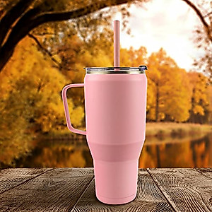 MUCHENGHY 40 oz Tumbler with Handle and Straw Lid, Leak Proof Double Vacuum Stainless Steel Tumblers Insulated Travel Coffee Mug with Lids Pink