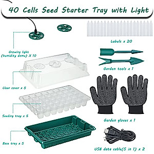 5 Pack Seed Starter Tray Seed Trays Garden Kit Humidity Seeding Tray Plant Germination with Clear Dome Trays for Seed Growth, 40 Cells Per Tray
