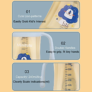 Sippy Cup for Baby Months 6+, Non Spill Cup for Toddlers, Baby Straw Cup with Handles, Spill-Proof, Leak-Proof Soft Spout Cup 240ml/8oz, with 3 Types Silicone Spouts, BPA Free (Blue)