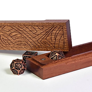 Poludie Wooden DND Dice Box, Dice Holder Case with Felt Lined Magnetic Lid for D&D Tabletop Game - Acacia (Nordic Palace Carving-Black)