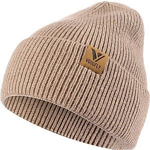 Vgogfly Beanie Men Slouchy Knit Skull Cap Warm Stocking Hats Guys Women Striped Winter Beanie Hat Cuffed Plain Hat Coffee