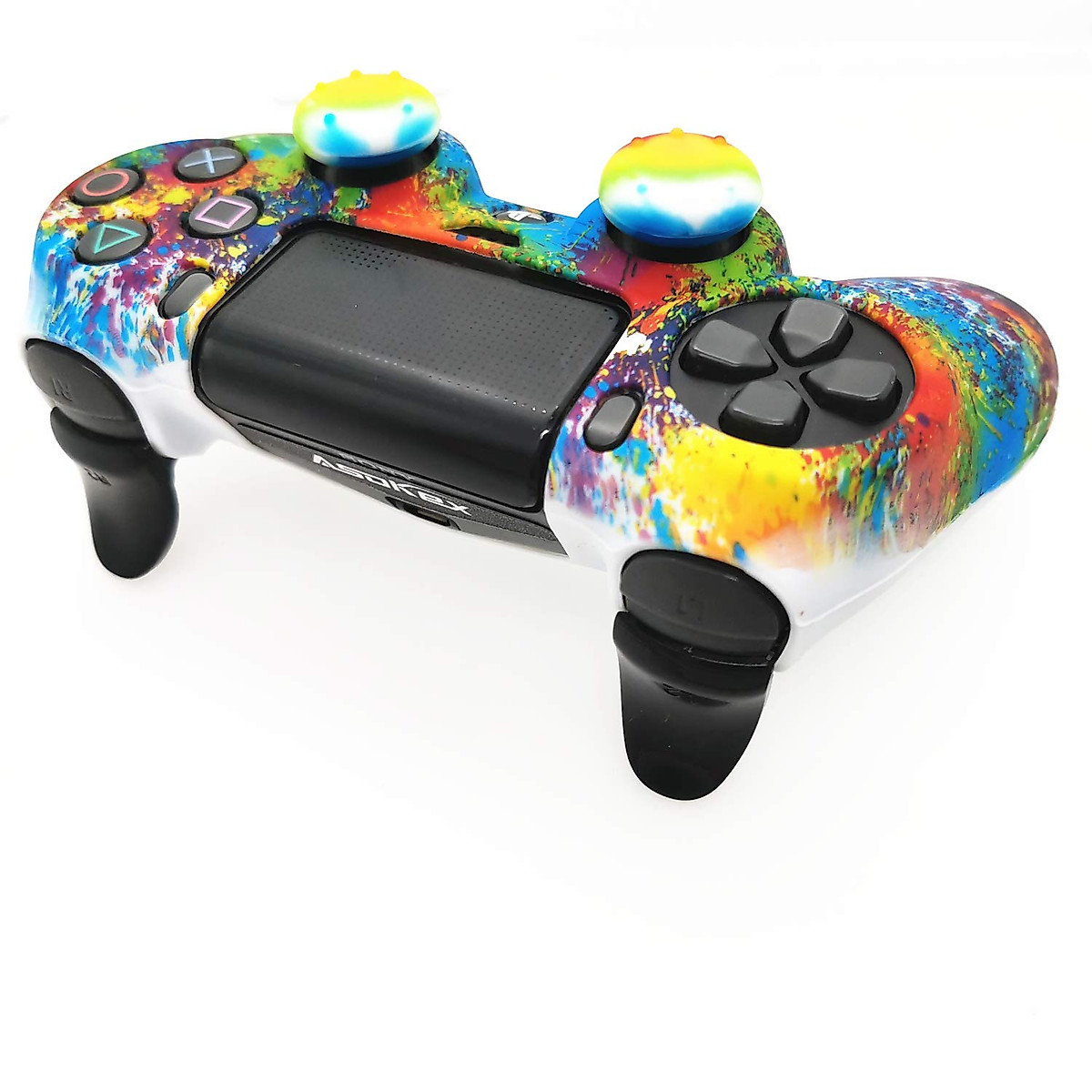 Silicone Skin Cover for Ps4 Controller (1pc Anti-Slip, 1 Pair L2 R2 Trigger Extender, 4pcs Thumb Grips,4pcs LED Light Bar Decal) Protector for DualShock PS4/ Slim/Pro Controller