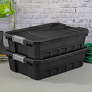 Sterilite 10 Gallon Under Bed Stackable Rugged Industrial Storage Tote Containers with Gray Latching Clip Lids for Garage, Attic, or Worksite (6 Pack)