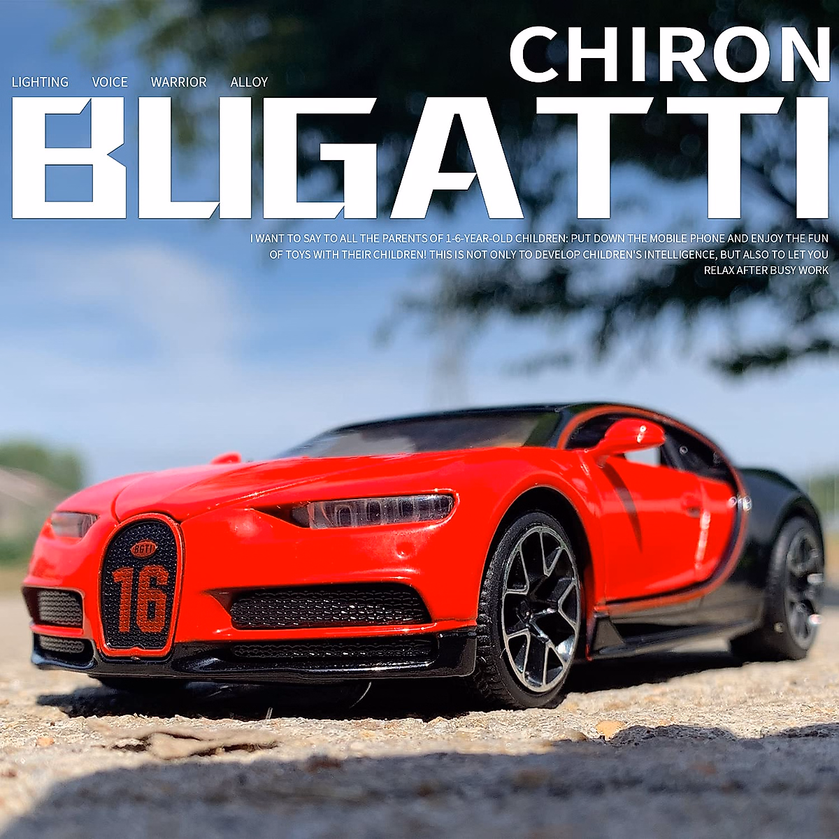 1:32 Bugatti Chiron zinc Alloy Pull Back Car Diecast Electronic Toys with Lights and Music,Decorative,Mini Vehicles Toys for Kids,Boyfriend,Young Peoples Gift（red）