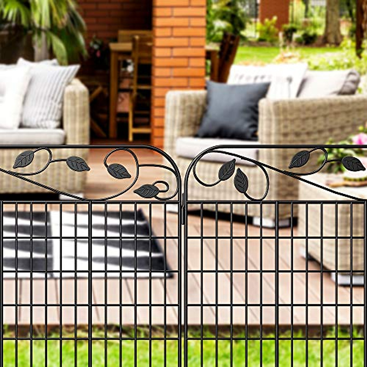 Amagabeli 4 Pack Metal Garden Fence Border 36”(L) x44”(H) Heavy Duty Tall Rustproof Decorative Garden Fencing Gate Panels Animal Barrier for Dog Iron Edge for Landscape Folding Flower Bed Leaf Black