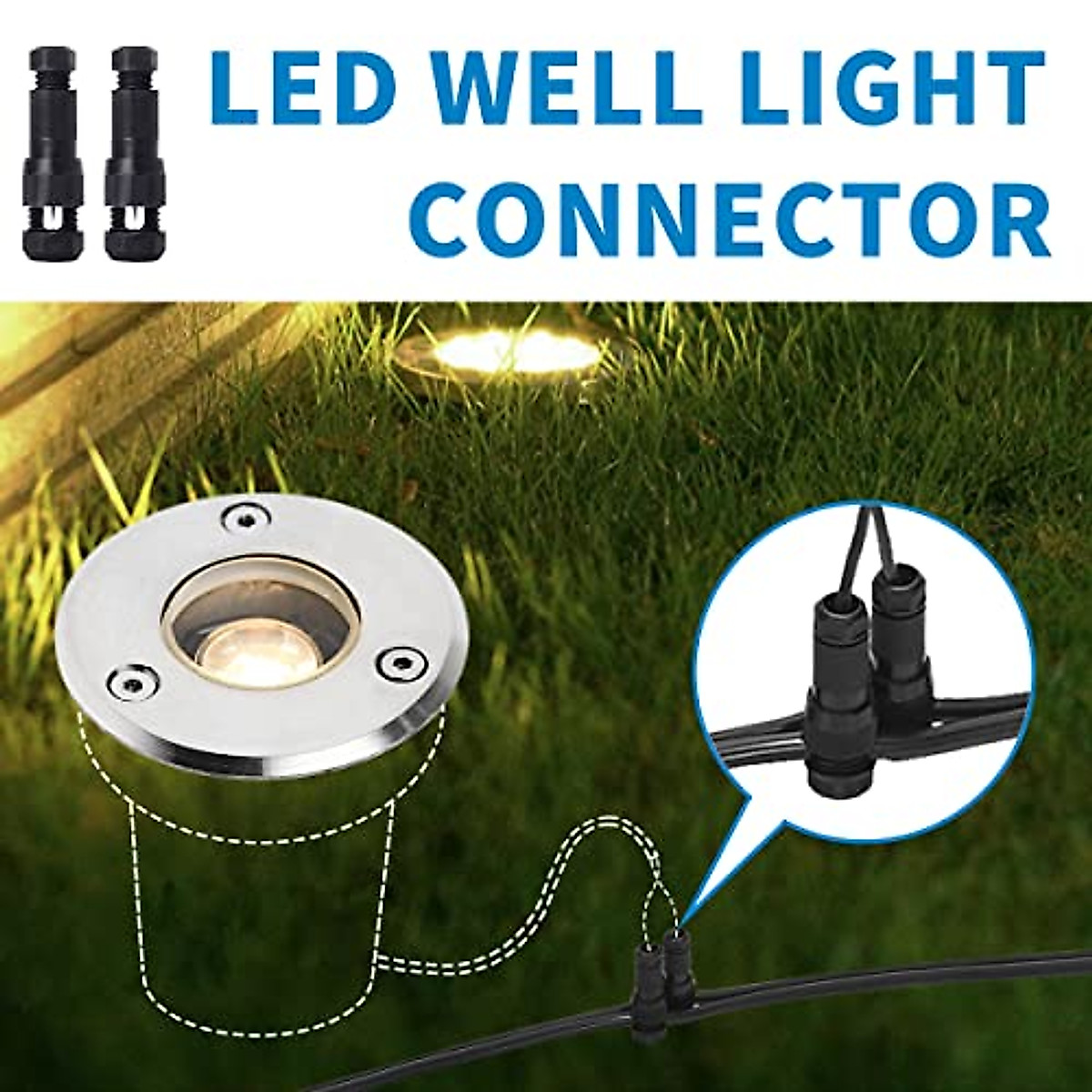 EAGLOD Low Voltage Landscape Lights with Connectors 1W LED Well Lights,12V-24V In-Ground Lights IP67 Waterproof 3000K Soft Warm White 100 Lumen for Landscape Up Lighting Garden Plant,Driveway(12Pack)